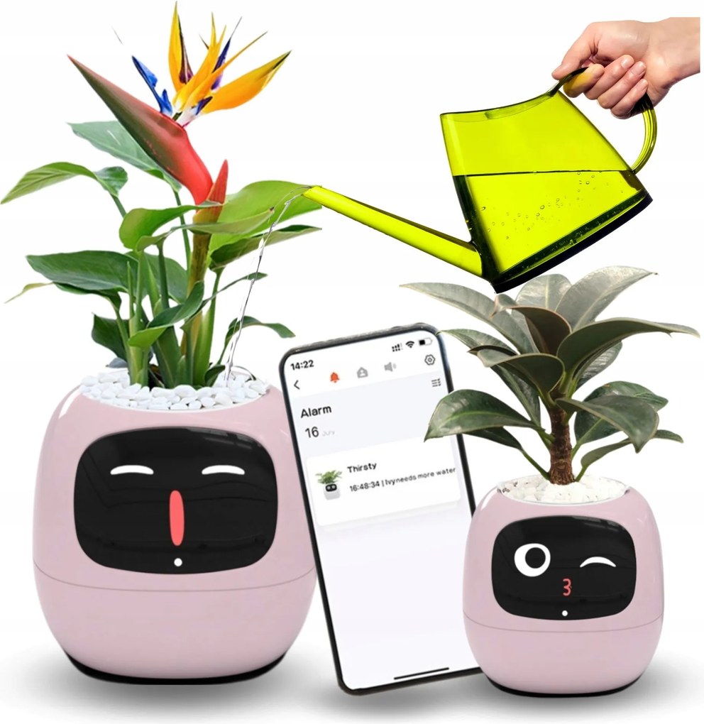 Inteligentní květináč Ivy Smart Planter, obal na květináč Plantsio Růžový