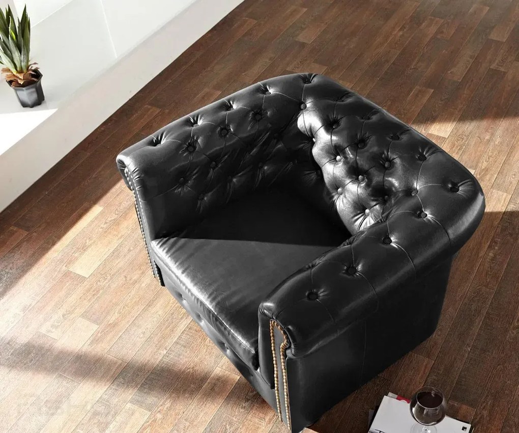 Askont Chesterfield Bis: Křeslo 1M Antik Black s puncy