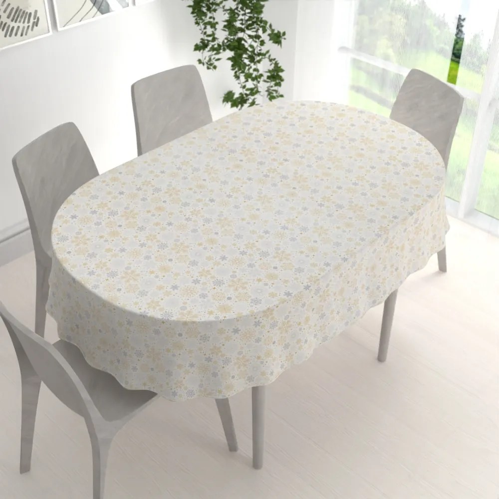 Biante Saténový oválný ubrus LUP-505 Zlato-stříbrné vločky na bílém 140x180 cm