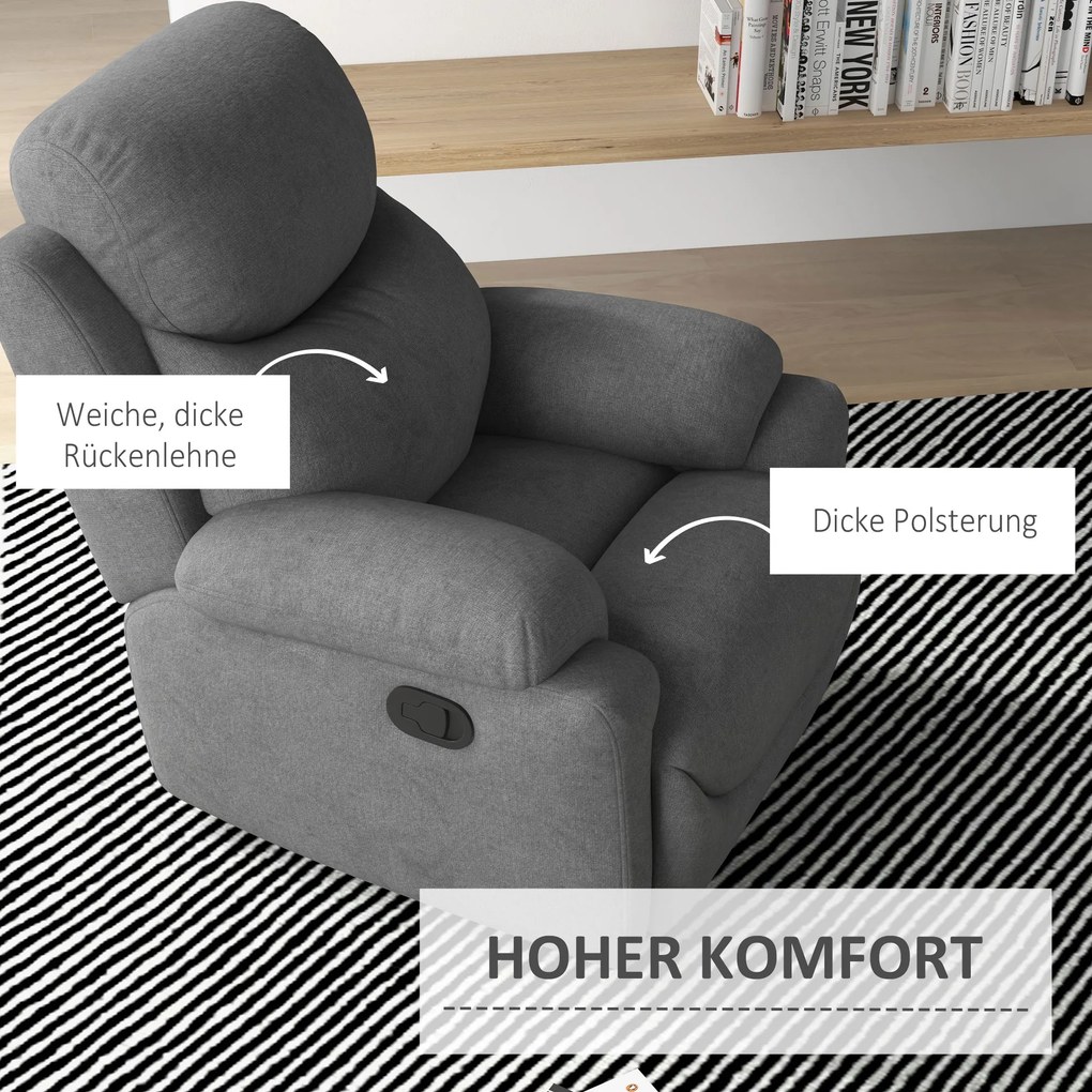 HOMCOM polohovací křeslo, TV křeslo s funkcí polohování, polohovací křeslo, čalouněné TV křeslo se vzhledem lnu, polohovací křeslo do ložnice, šedé |…
