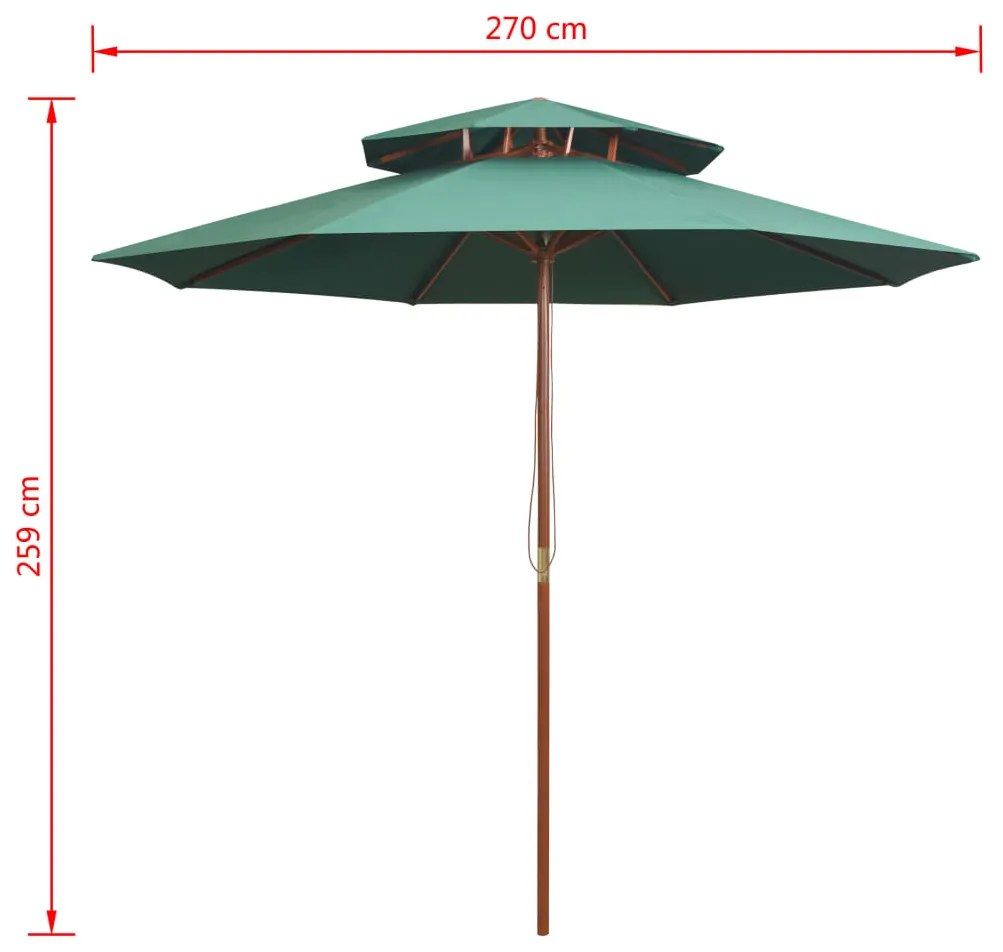 Dvoupatrový slunečník s dřevěnou tyčí, 270x270 cm, zelená - Default Title
