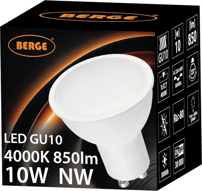BERGE Sada 6 LED žárovek GU10 10W 850lm - neutrální bílá