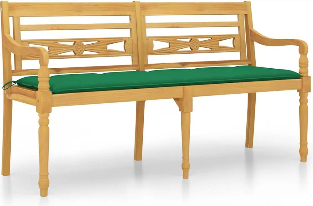 Lavice Batavia s Zelená poduškou 150 cm masivní teakové dřevo 3100846