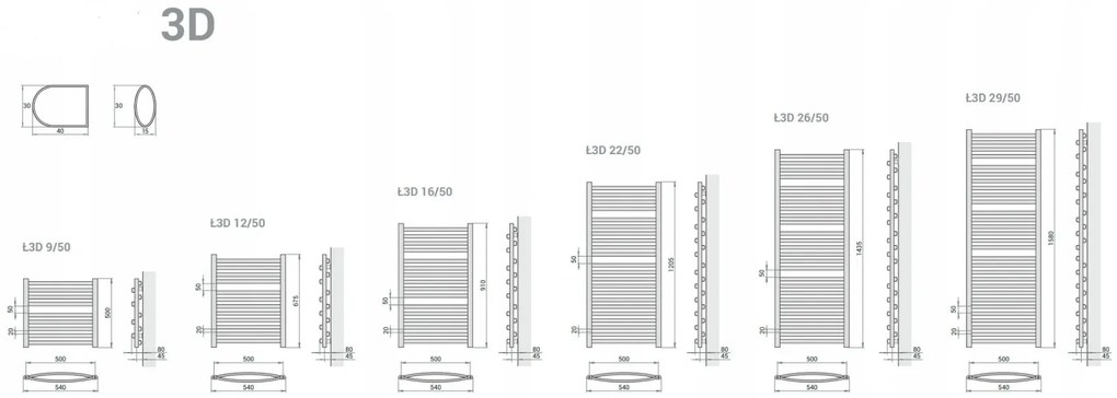 Regnis 3D Slza, Topné těleso 540x675mm, 389W, černá matná, L3D70/50/BLACK