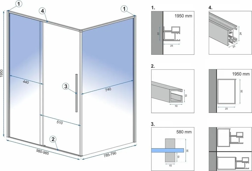 Sprchový kout REA SOLAR 80/zástěna x 100/dveře cm, černý matný/transparent - bez vaničky