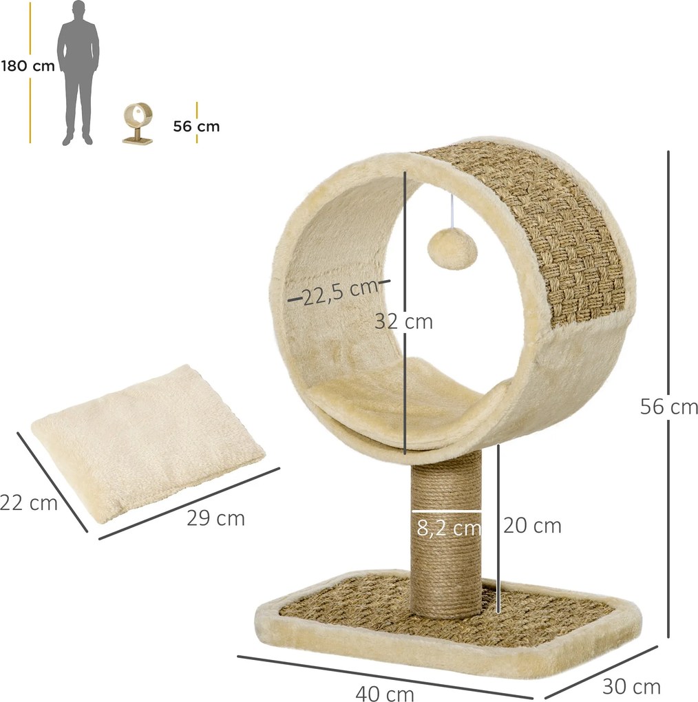 PawHut Malý Škrabací Sloup pro Kočky - Kočičí Strom pro Jednu Kočku, Hračky pro Kočky, Lezecký Strom z Jutového Vlákna Khaki + Světle Hnědá 40 x 30 x…