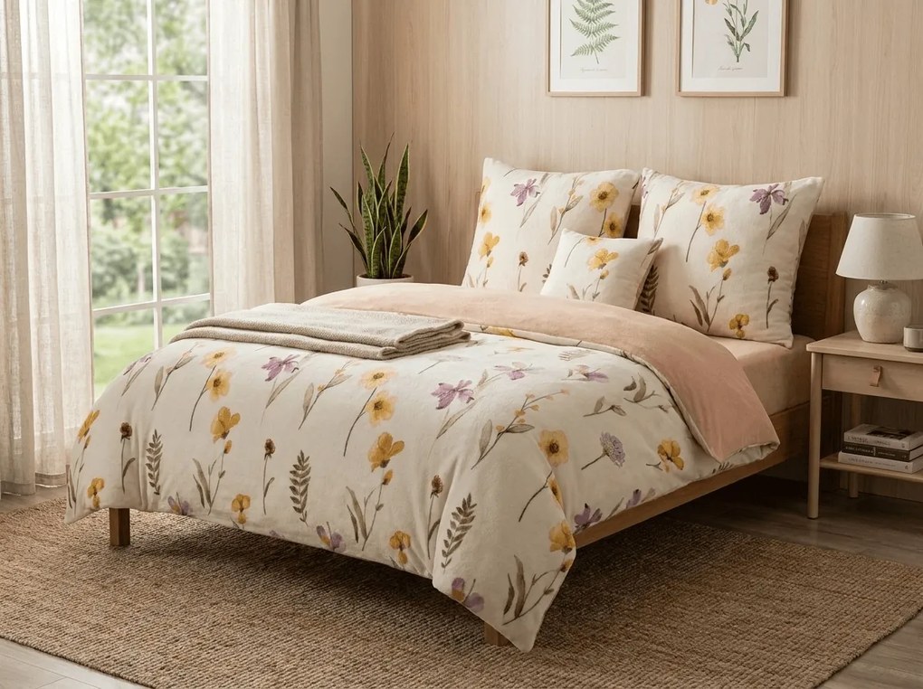 Oboustranné povlečení DUO SENSE WILDELLA krémové mikroplyš/flanel Rozměr povlečení: 2 ks 70 x 90 cm | 200 x 220 cm