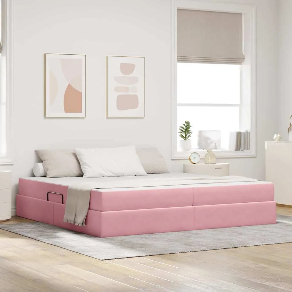 Postel s úložným prostorem a matrací Růžová 200 x 200 cm samet 3399747