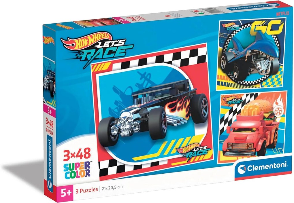 Clementoni - Puzzle 3x48 Square Hot Wheels
