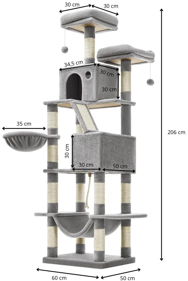 Škrabadlo pro kočky Awice 206 cm šedé