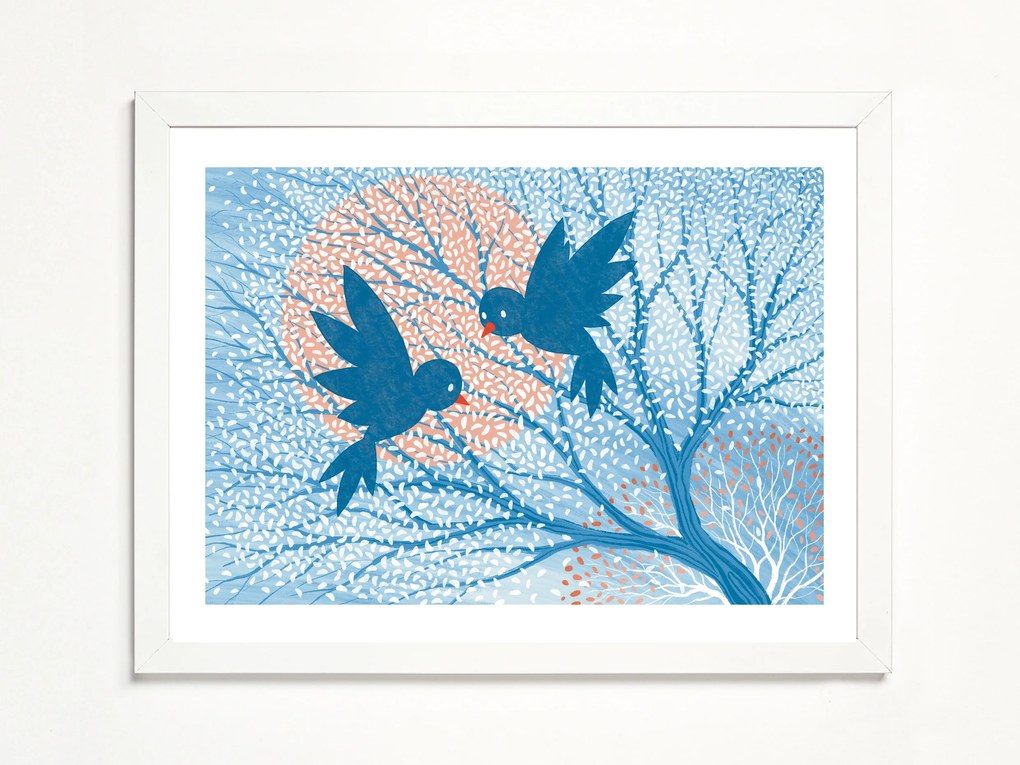 Barbora Brůnová | Ptáčci v zimě Rám: Bez rámu, Velikost: 60 x 40 cm