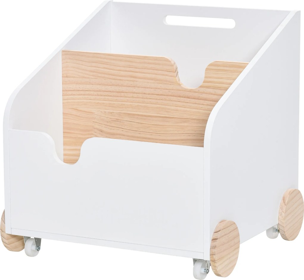 HOMCOM Dřevěný Úložný Box na Hračky se 2 Oddíly, S Kolíčky, Dětská Knihovna s Kolíčky pro Dětský Pokoj 40x43x43 cm Bílá a Přírodní | Aosom
