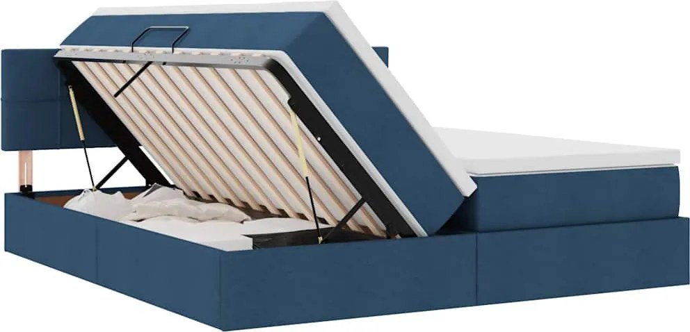Postel s úložným prostorem s čelo Modrá 200 x 200 cm Umělá kůže 3370936