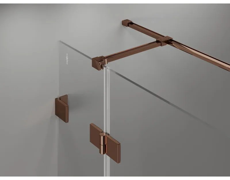 Mexen Lunar T, sklápěcí sprchový kout levý 110 x 110 cm, 8mm čiré sklo, profil růžové zlato, 834T-110-110-60-00-L