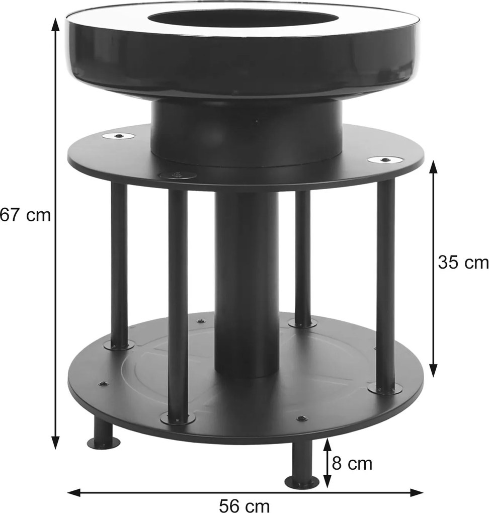 Ohniště s grilovací deskou HWC-K95, ocel/nerez/smalt Ø56cm - černá