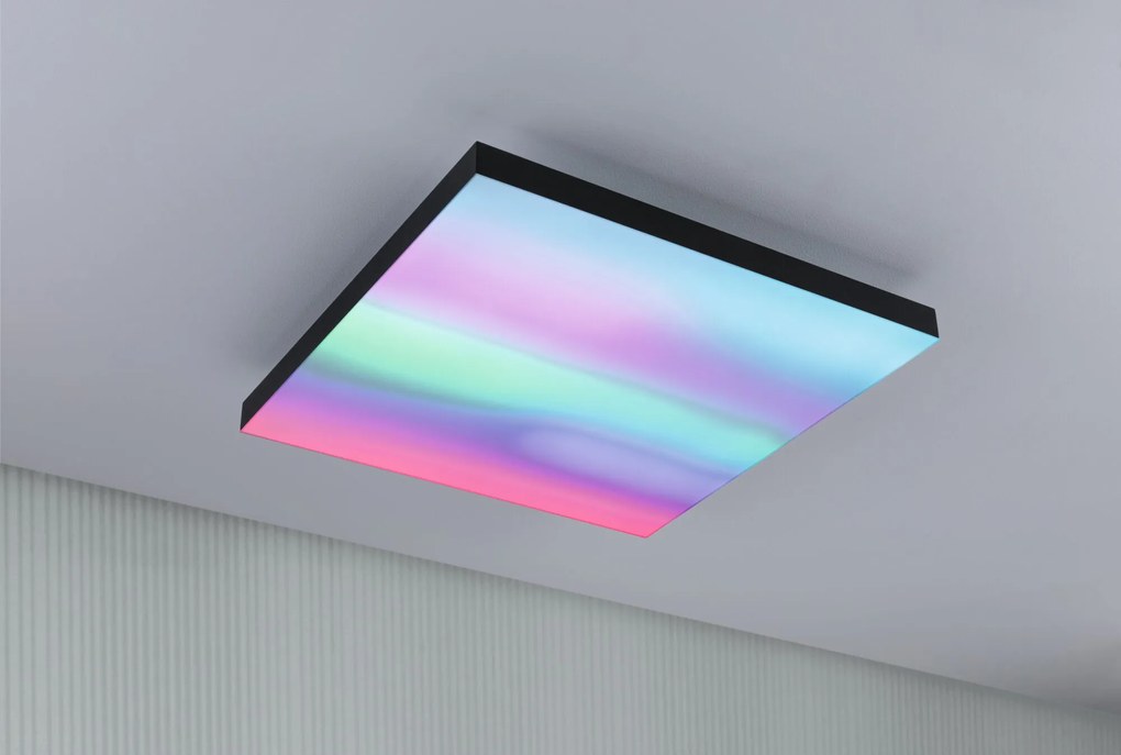 Paulmann 79908 Velora, černý subtilní stropní LED panel Rainbow dynamic RGBW, 19W LED 3000-6500K, 45x45cm, dálkové ovládání