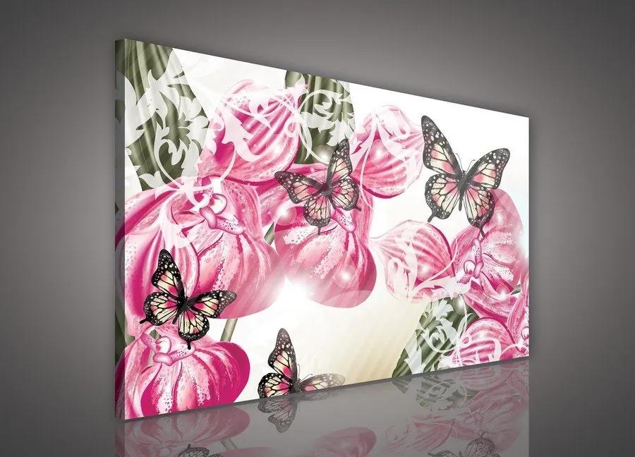 Postershop Obraz na plátně: Abstraktní květiny a motýli (2) - 75x100 cm