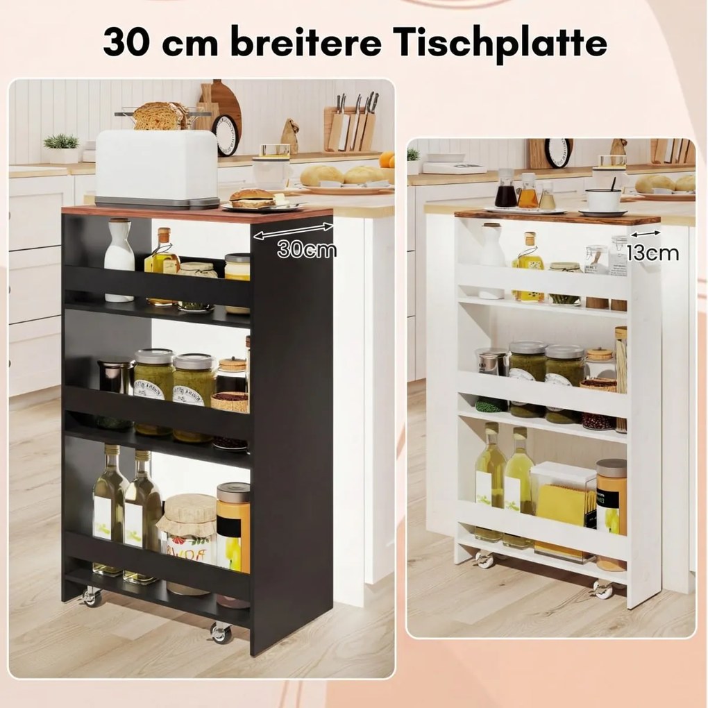 Costway 30 cm široký vozík do výklenku s madlem a zábradlím 4patrový kuchyňský