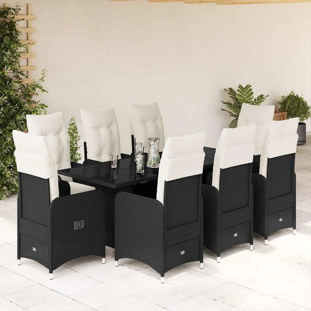 9dílný zahradní bistro set s poduškami černý polyratan 3276997