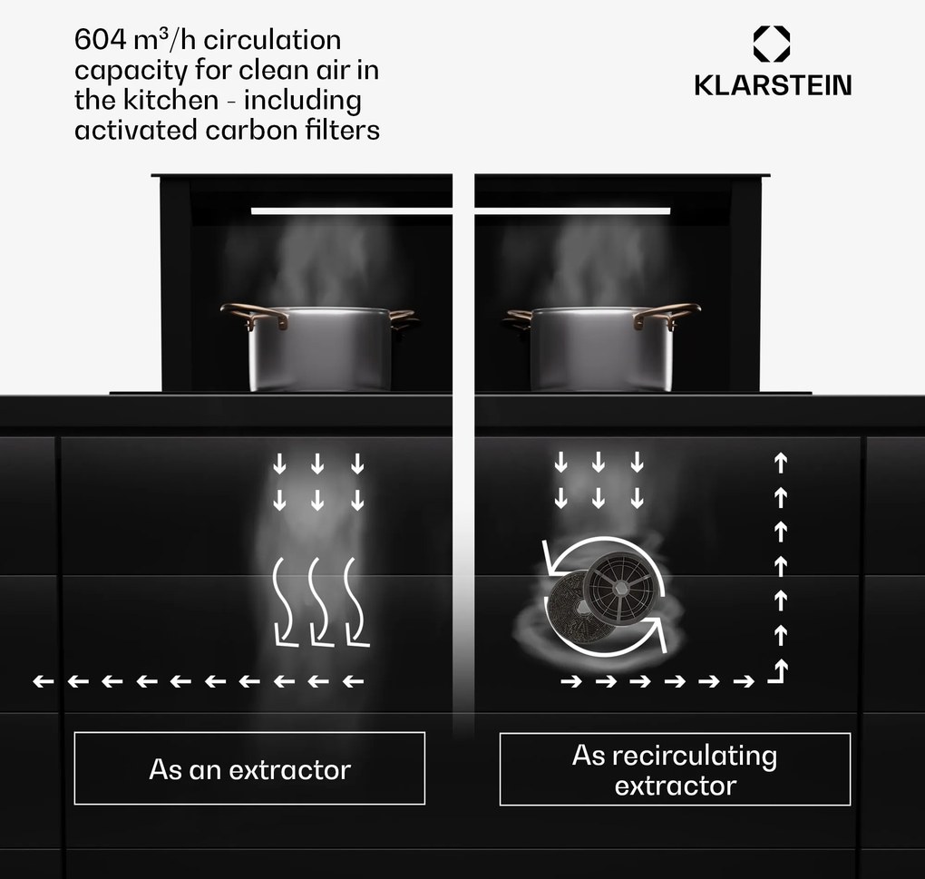 Klarstein Royal Flush Eco 75, digestoř, 75 cm, 604.1 m³/h, EEK A++