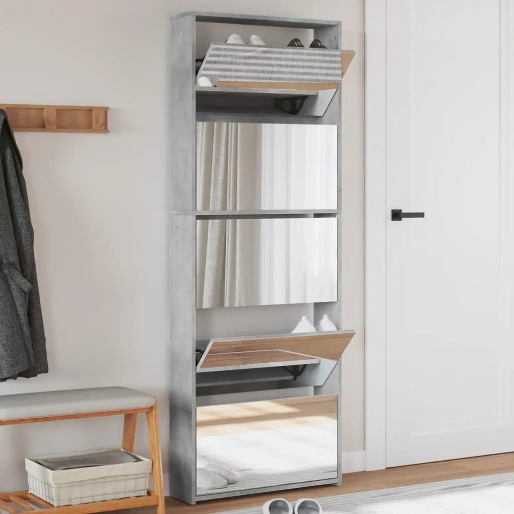 Botník se zrcadlem 5patrový betonově šedý 63 x 17 x 169,5 cm 3228281