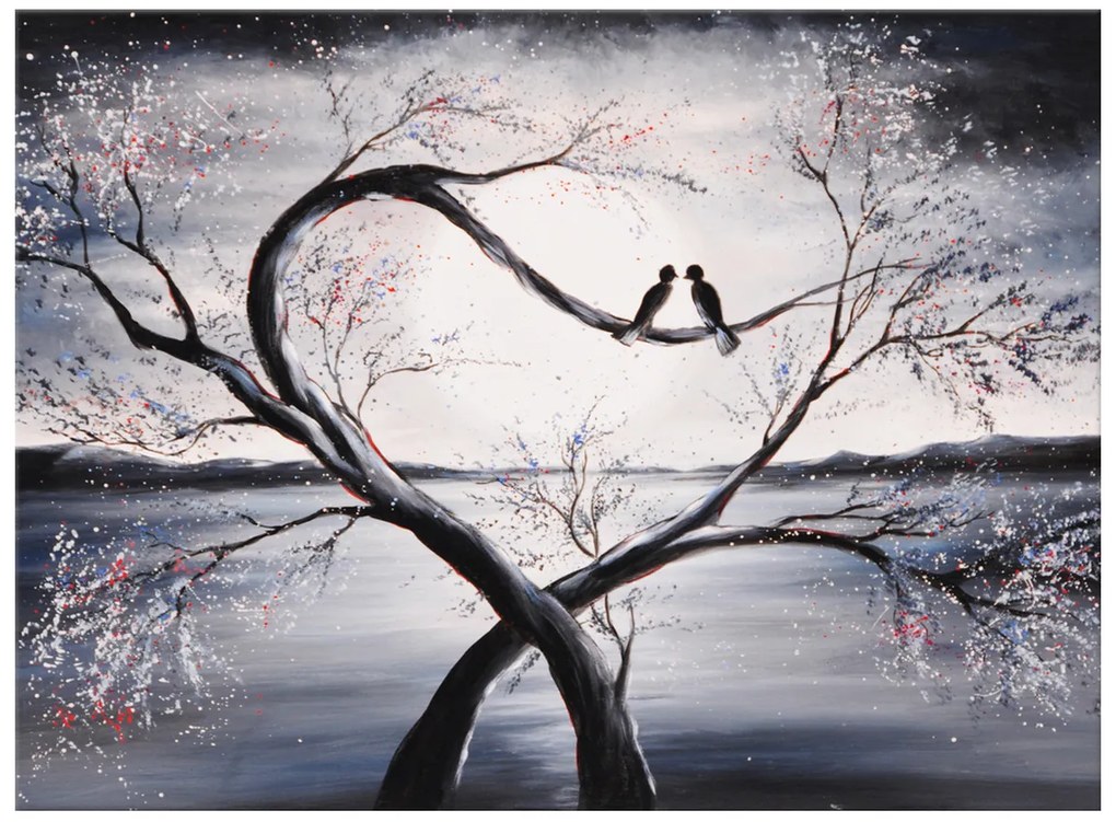 Gario Ručně malovaný obraz Ptačí láska na větvi Rozměry: 120 x 80 cm