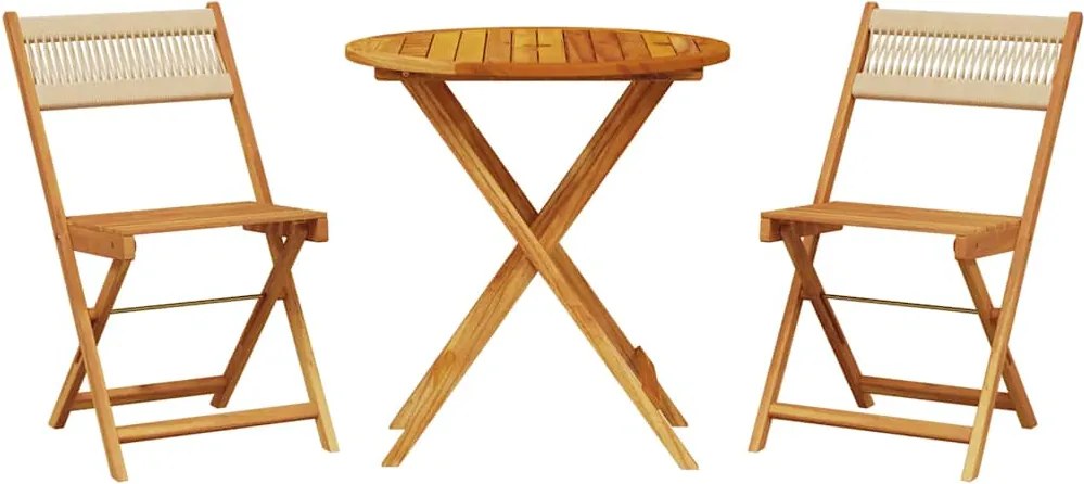 3dílný bistro set béžový polypropylen a masivní dřevo 3281843