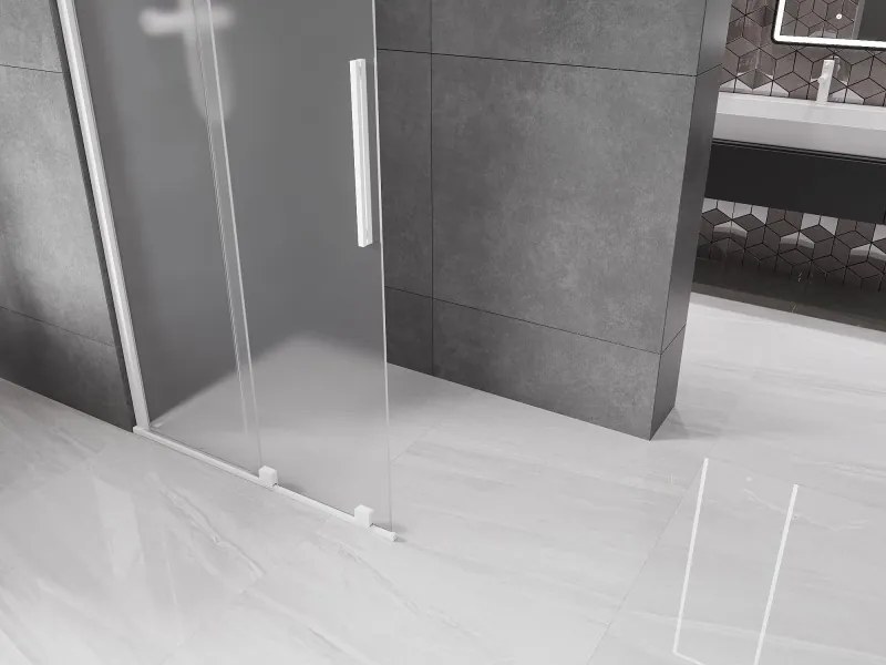 Mexen Velar, sprchová zástěna s posuvnými dveřmi Walk-in 100 x 200 cm, 8mm sklo námraza, bílá matná, 871-100-000-33-20
