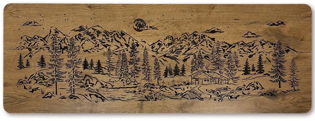 Li-Go "Chata v horách" světelný obraz s baterií 120x40cm varianta: ovládání na obraze bez dálkového ovladače, provedení: dub světlý