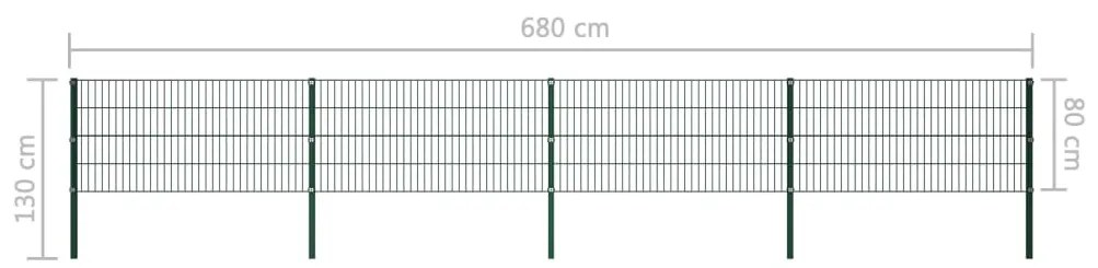 vidaXL Marketos Plotový panel se sloupky železný 694,5 x 80 cm zelený