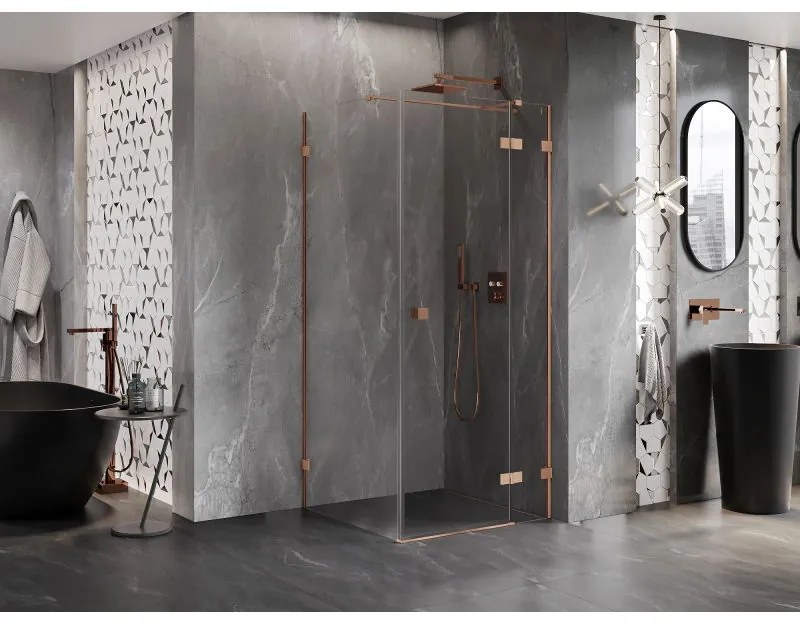 Mexen Lunar T, výklopný sprchový kout pravý 120 x 120 cm, 8mm čiré sklo, profil měděná matná, 834T-120-120-65-00-P