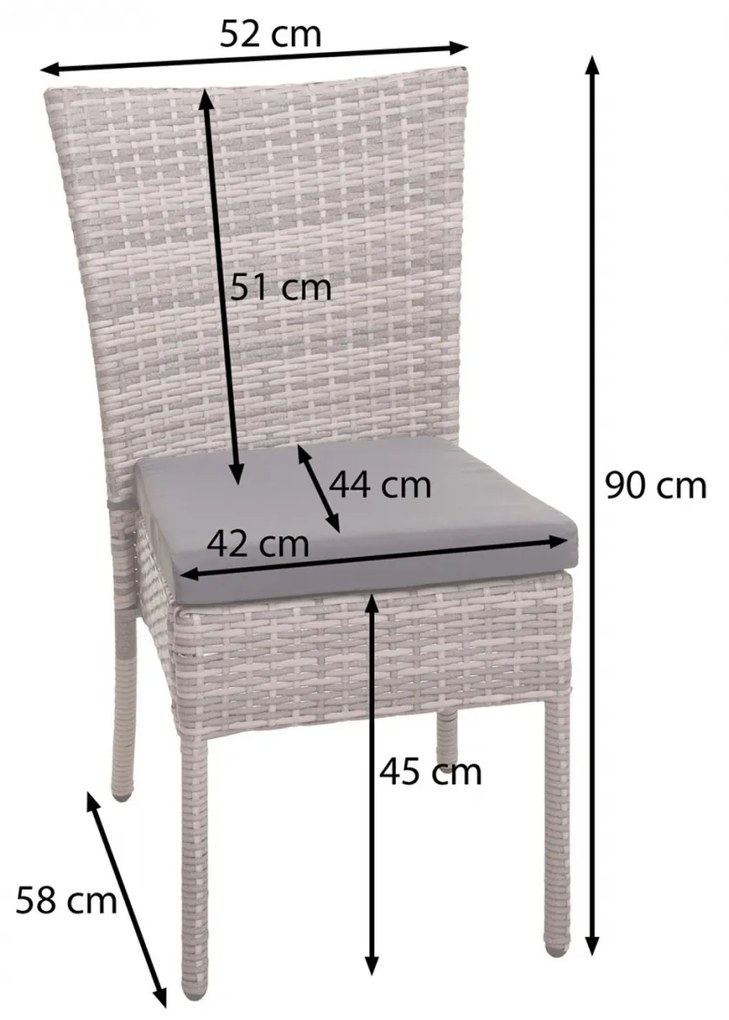 Set 2 zahradních židlí HWC-G19, polyratan, stohovatelná - šedo-hnědé, polštáře tmavě šedé