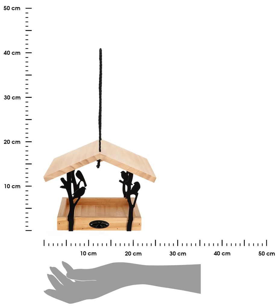 Závěsné krmítko pro ptáky Rhi, 18x24,5x24,5 cm, dřevo/kov, hnědá