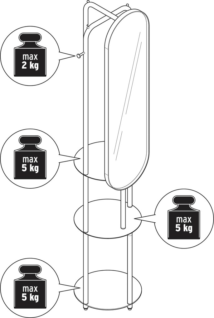 Tchibo - Otevřená šatní skříň s velkým zrcadlem - barva: černá