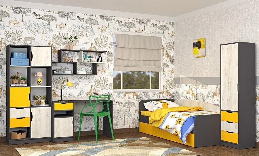 Casarredo - Komfort nábytek Dětská postel DISNEY 90x200, s úložným prostorem,  dub kraft bílý/šedý grafit/žlutá