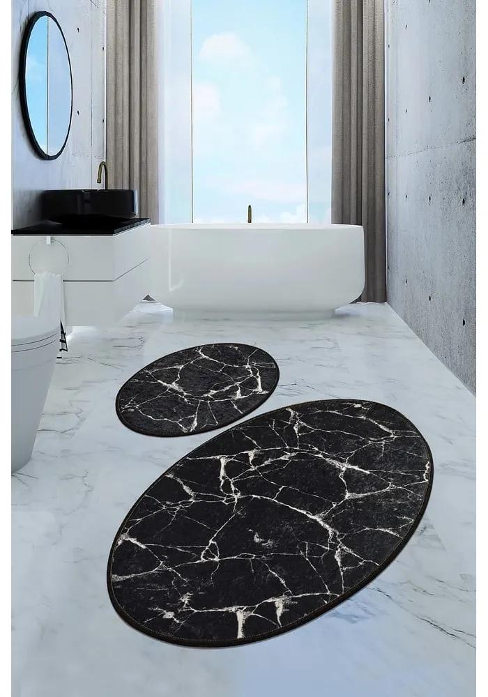 Sada 2 černých oválných koupelnových předložek Foutastic Marble