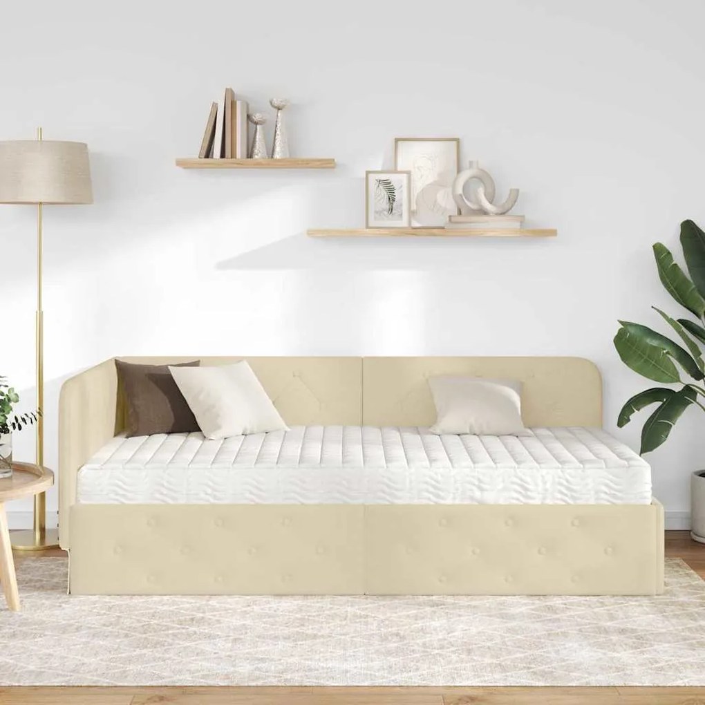 Rohový rám postele Krémová 100 x 200 cm textil 3394059