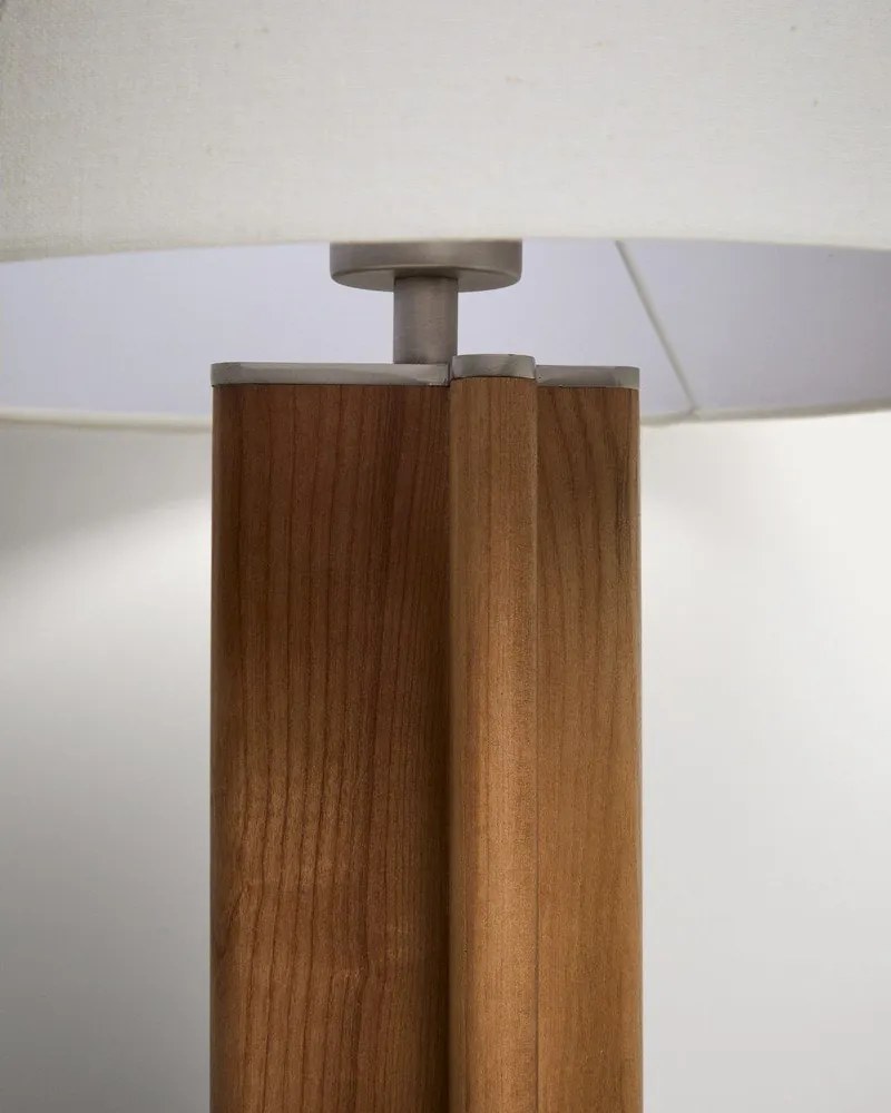 Bílá/hnědá stolní lampa z kaučukového dřeva s textilním stínidlem (výška 48 cm) Niani – Kave Home
