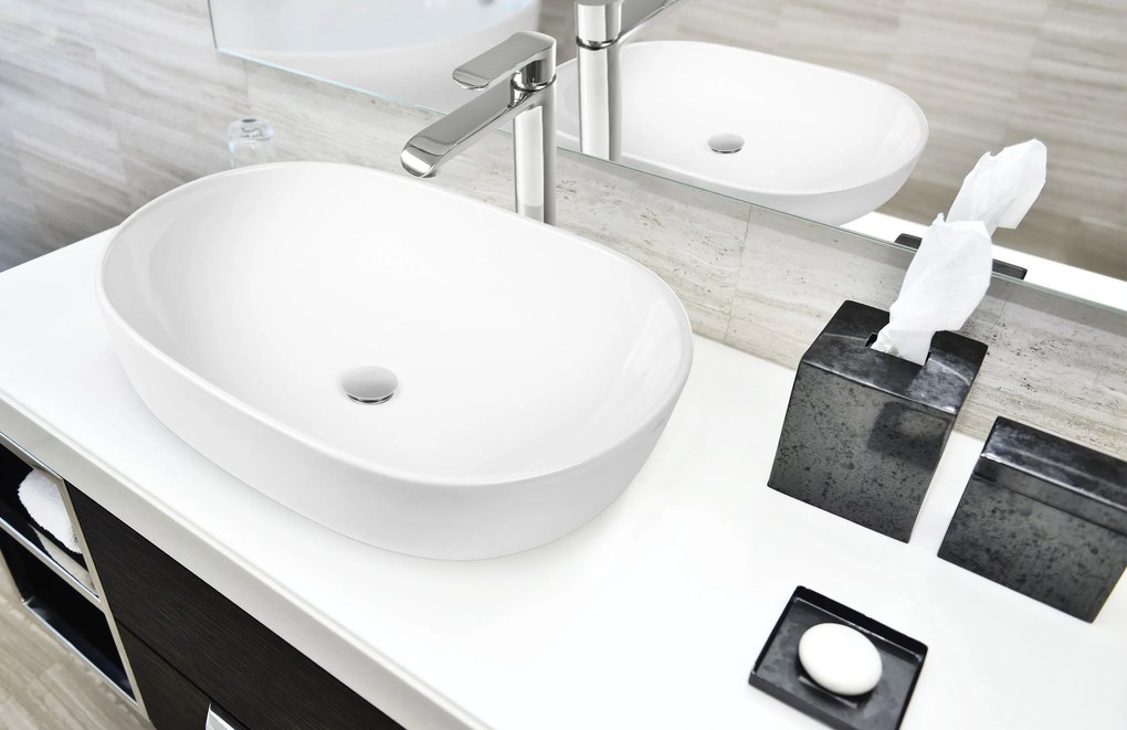 Invena Teja, umyvadlo na desku 600x420x145 mm, bílá lesklá, INV-CE-09-001-C