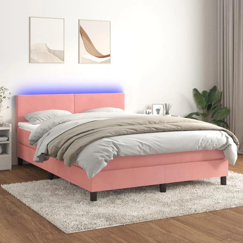 Box spring postel s matrací a LED růžová 140x200 cm samet,  3134290