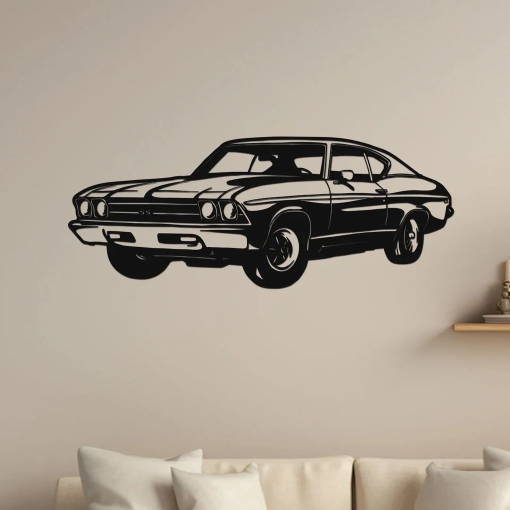 dřevo života Dřevěný obraz Chevrolet Chevelle SS F235 Zvolte rozměr (cm): 80x32, Zvolte barvu dekoru: Černá