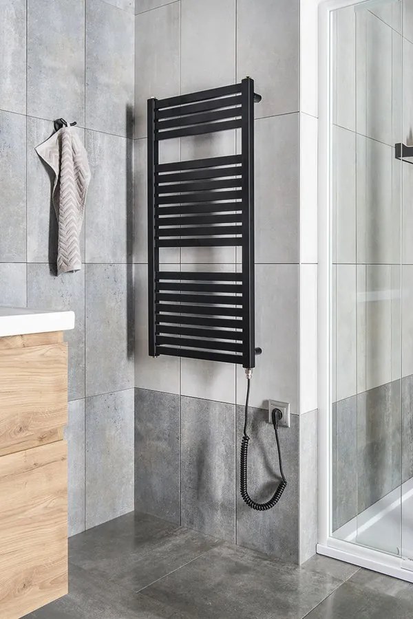 Sapho, TONDI-E elektrické topné těleso, rovné, 450x970 mm, 300W, černá matná