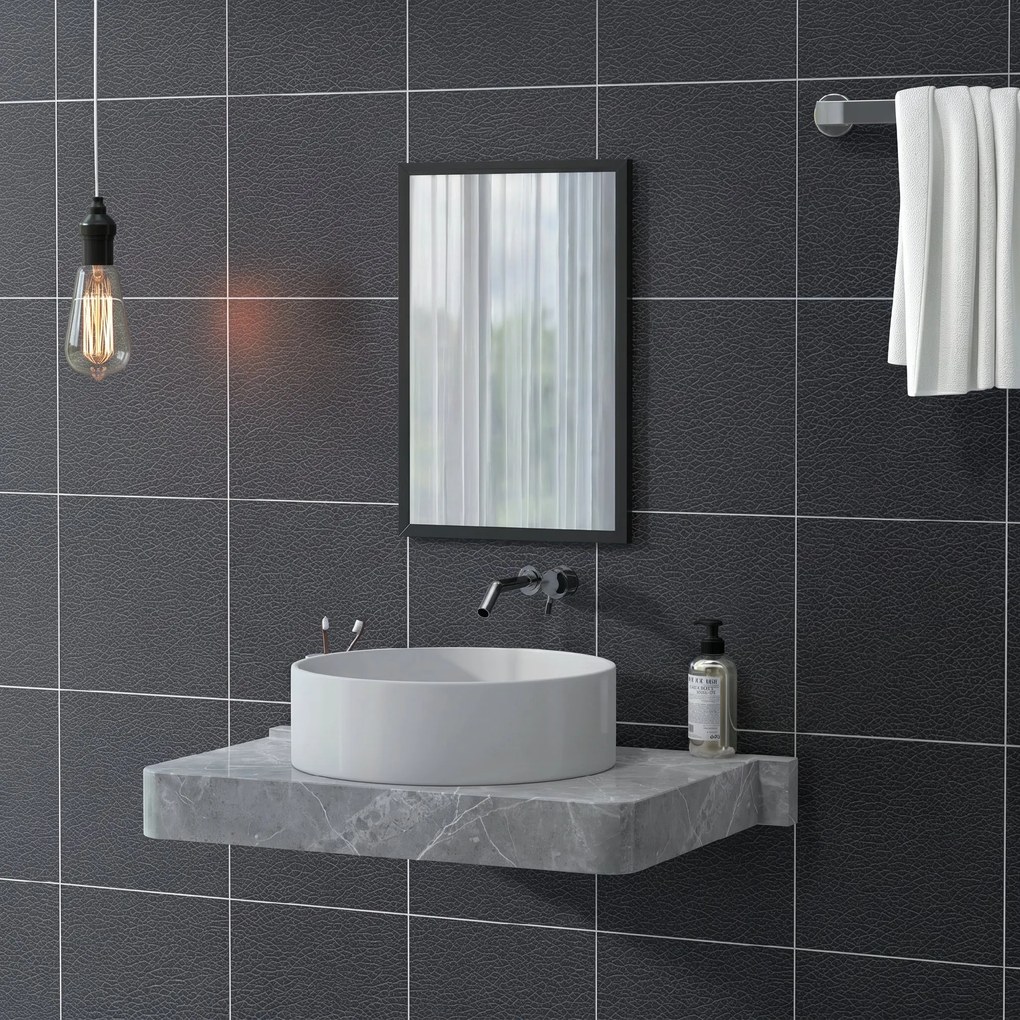 HOMCOM Obdélníkové Zrcadlo na Zeď 60 x 40 cm, Černý Dřevěný Rám, Ideální do Koupelny, Obývacího Pokoj nebo Ložnice