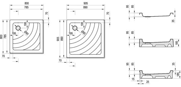 Ravak A007701120 - Sprchová vanička čtvercová ANGELA 90x90 cm bílá
