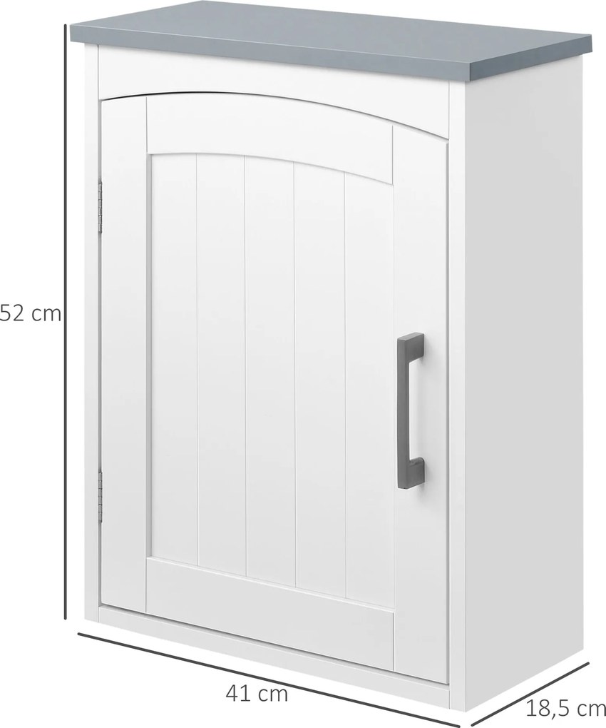 Závěsná toaleta Kleankin - Skříňka na léky s dveřmi a nastavovací policí pro koupelnu - 41 x 18,5 x 52 cm - MDF - Bílá