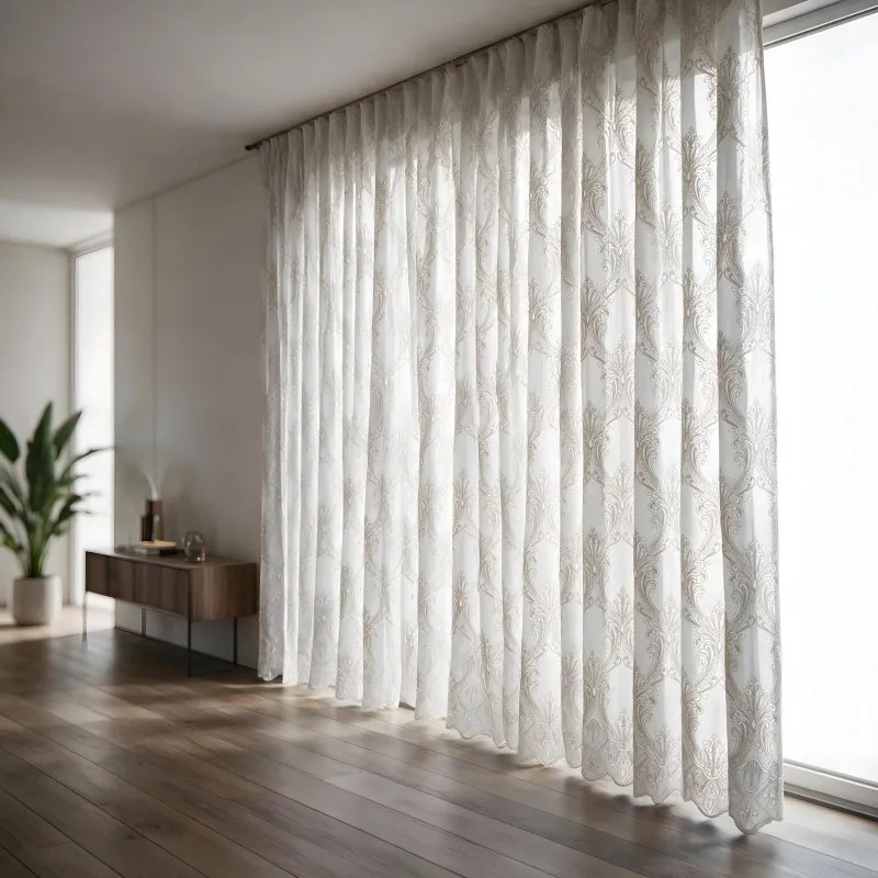 Voálová Luxusní vyšívaná záclona bílá Versailles Beige metráž Ervi 3634-13
