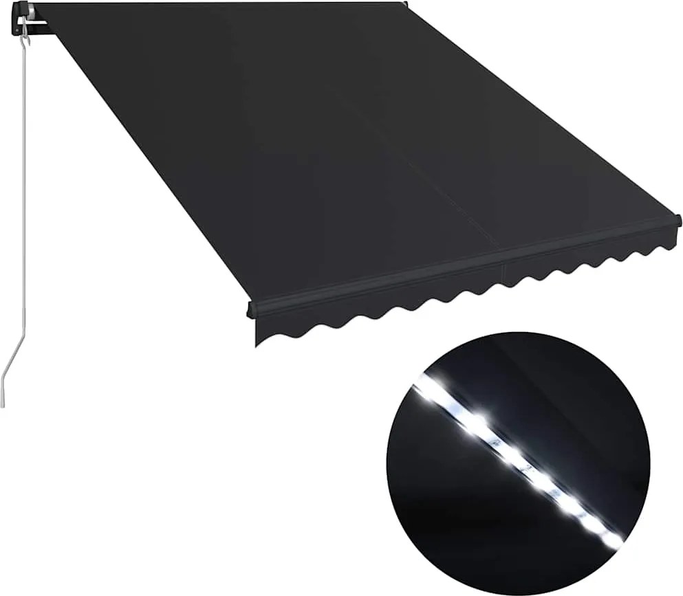 Ručně zatahovací markýza s LED světlem 350 x 250 cm antracitová 3051244