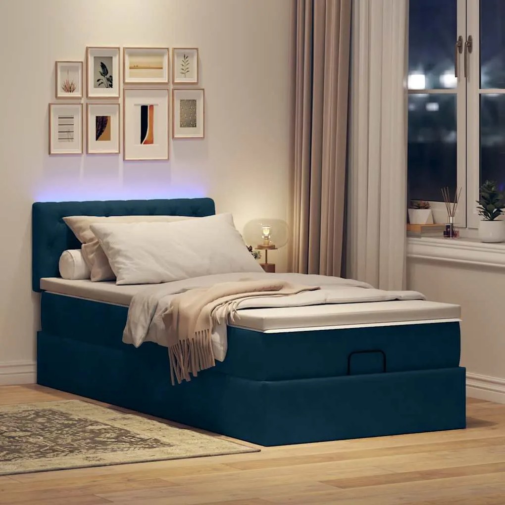 Osmanská postel s matrací & LED tmavě modrá 80x200cm samet 3312660