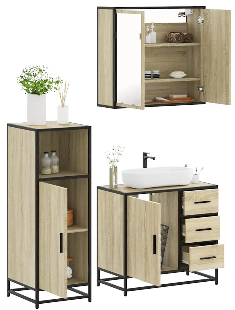 3dílný set koupelnového nábytku dub sonoma kompozitní dřevo 3300956