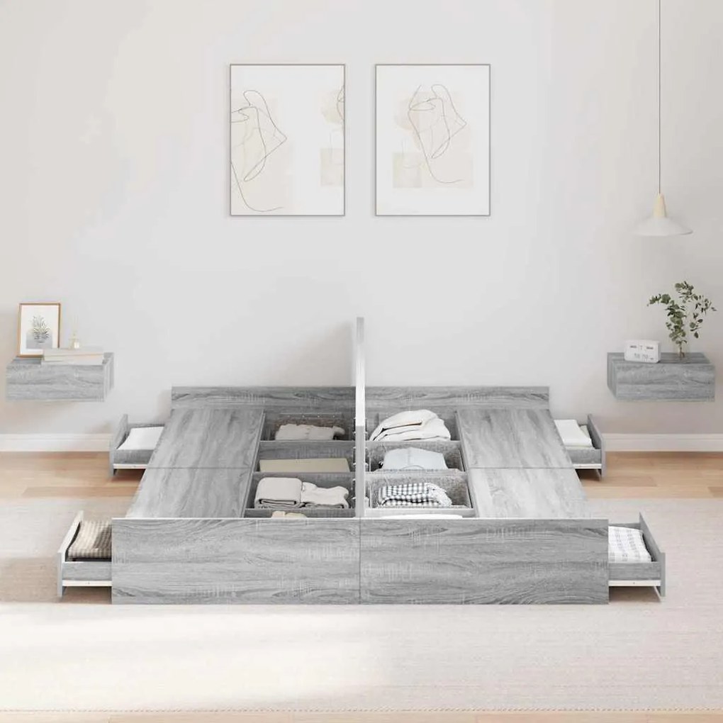Rám postele s úložným prostorem s čelo Šedá Sonoma 140 x 200 cm 3335298